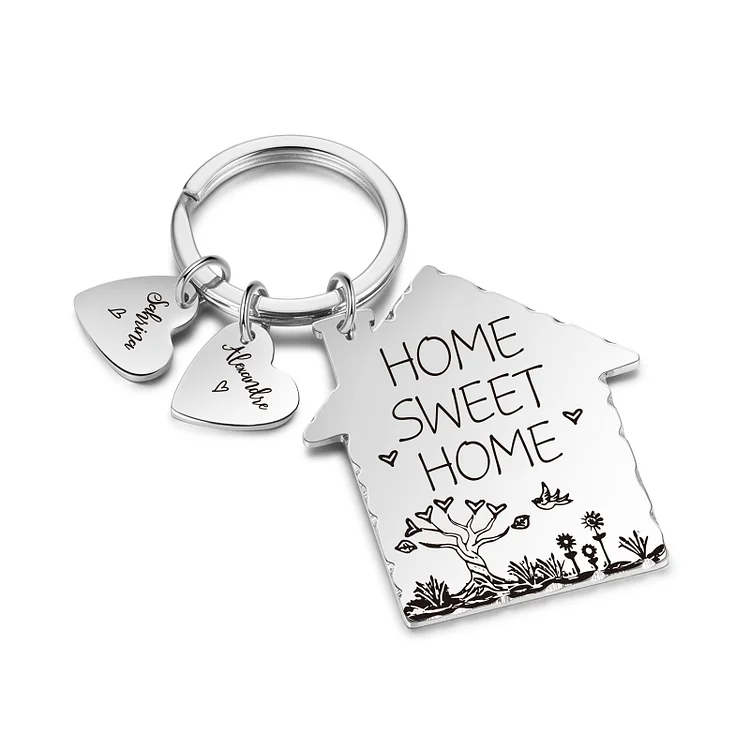 New Home Keychain Customised with 2 Names Keyring Stainless Steel ...