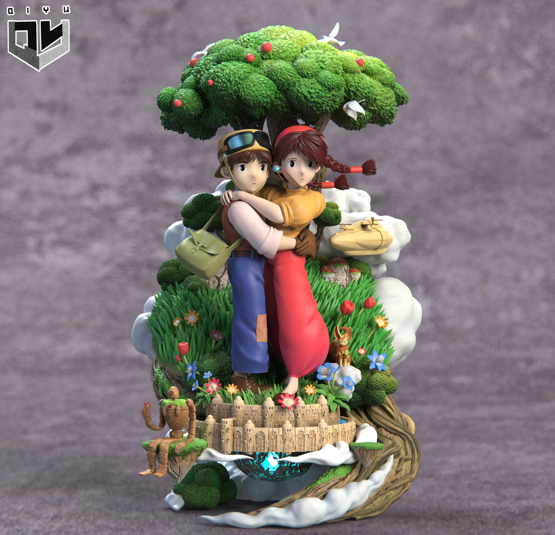 Pazu & Sheeta with LED - Laputa: Castle in the Sky Resin Statue - QiYu ...