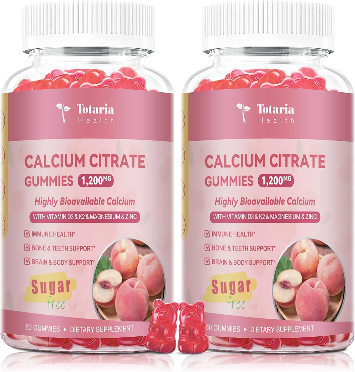 2 Pack Calcium Citrate Gummies 1200 mg - Calcium Supplements for Women with Vitamin D3 & K2 ...
