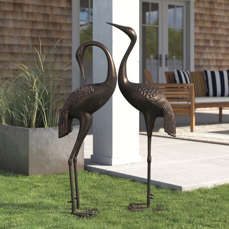 Bird Animals Metal Garden Statue Set of 2