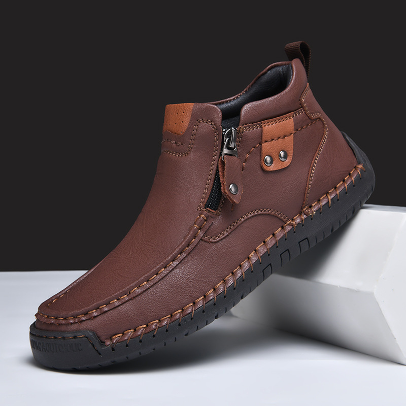 Arkget Shoes | Men's Leather Contrast Stitching Side Zipper Ankle Boots