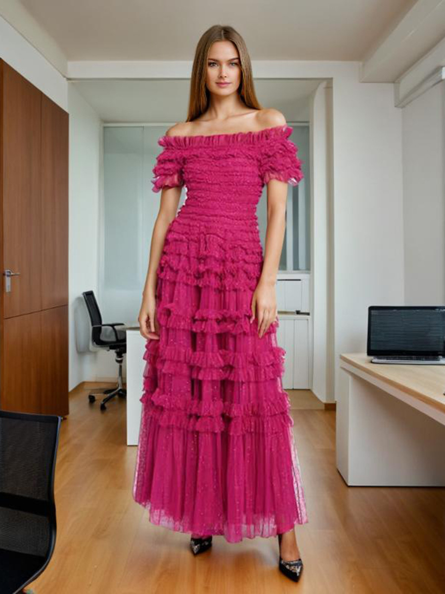 Woherb French Elegant Wind And Wood Ear Design Shoulder Dress 2025 ...
