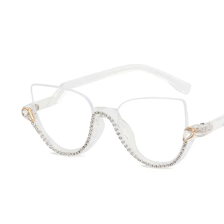 Rhinestone Semi Rimless Optical Eyeglasses Frames Plain Glass ...