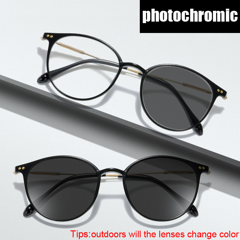 Luxury Round Frame Sunglasses Photochromic Plain Eyewear Unsiex Men ...