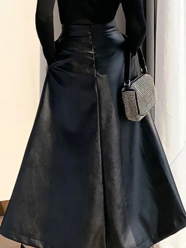 Split-Front A-Line Skirts: Loose Fit in a Solid Color