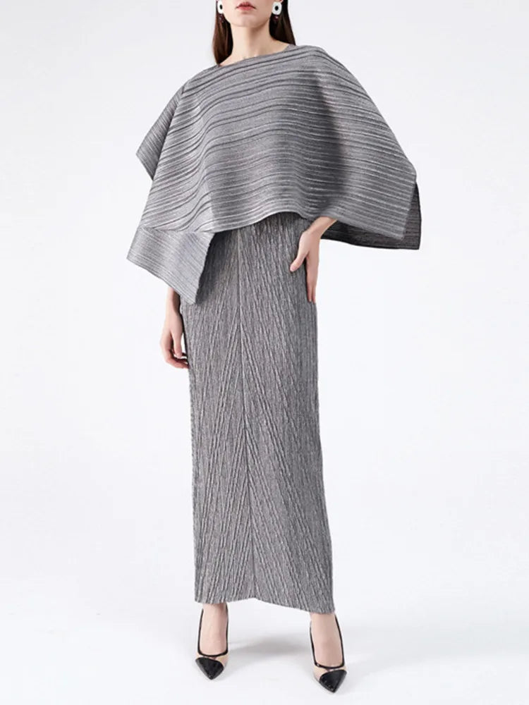 Modern Grey Square Collar Backless Sleeveless Split Hem Pleated Midi ...