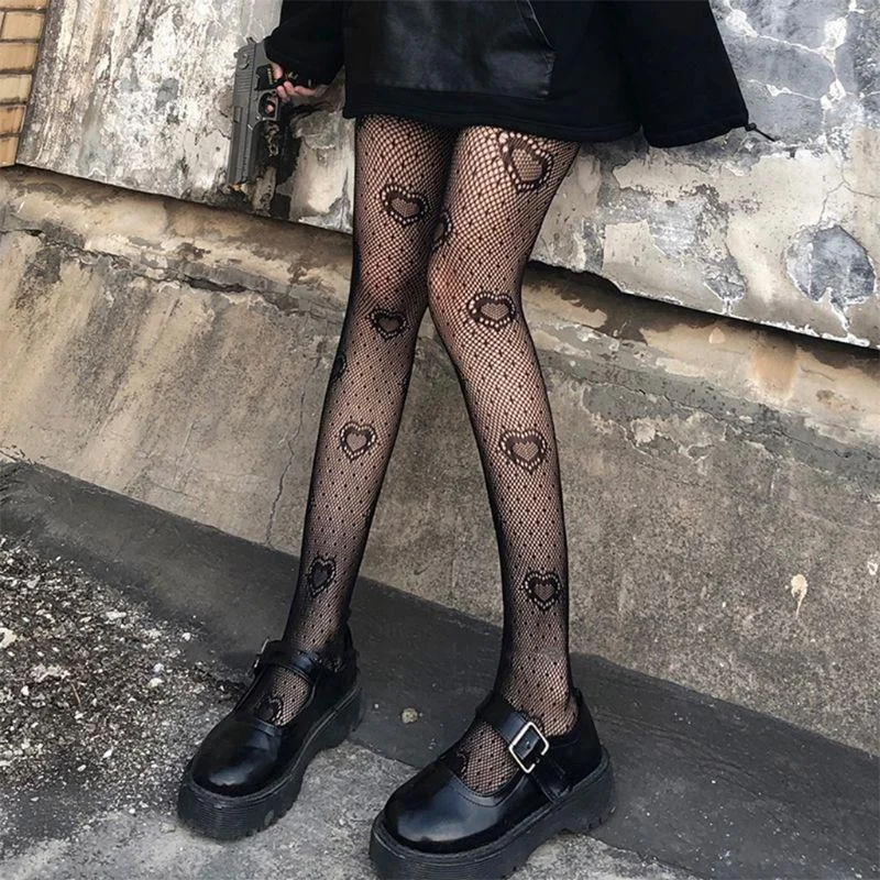 JK HEART MESH STOCKINGS