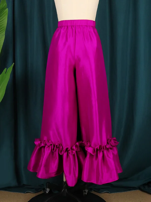 Elegant High-Waisted Flared Trousers with Wide Leg and Falbala Detail