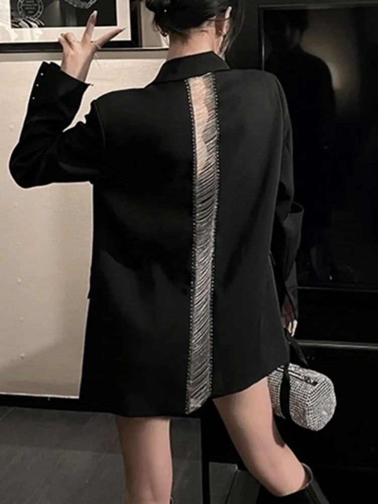Woherb Fashion Women's Blazer New Backless Hollow out Chain One Button ...