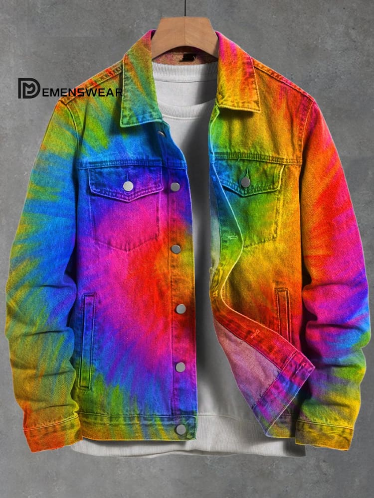 Rainbow Tie Dye LGBT Vintage Print Casual Denim Jacket