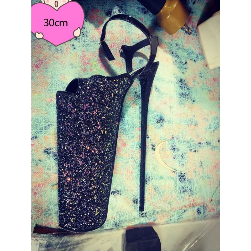 Astraea 30cm Extreme Heels Platform Glitter Shiny Ankle Strap Sandals ...
