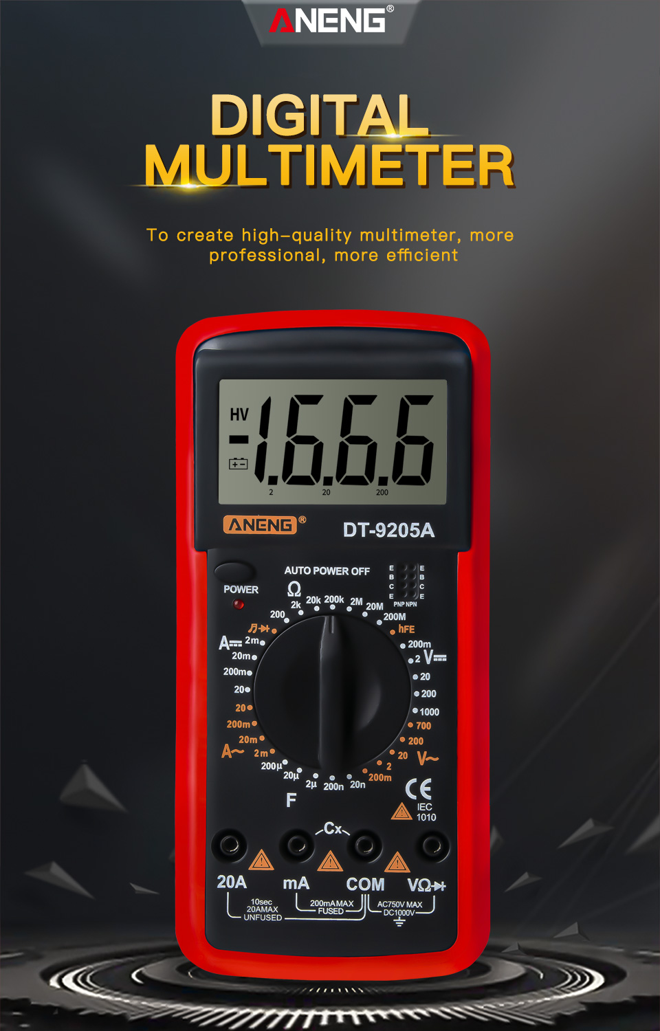 ANENG DT9205A Digital True RMS Multimeter with NCV and Transistor ...