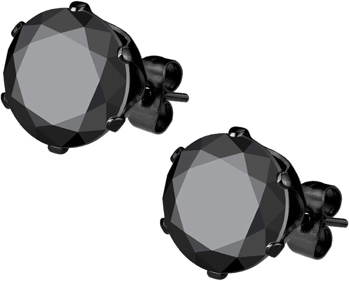 GAR BETHE Stainless Steel Black Ip Plated Cz Simulated Diamond Stud ...