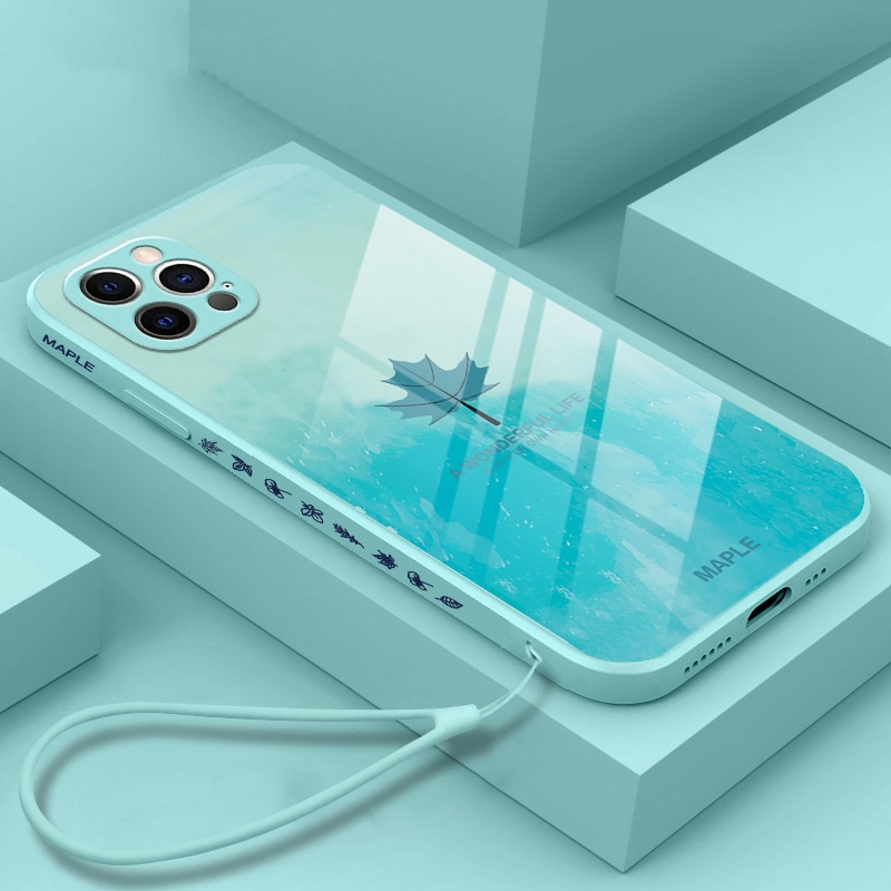 Luxury Ultra-thin Maple Leaf Glass Phone Case For iPhone
