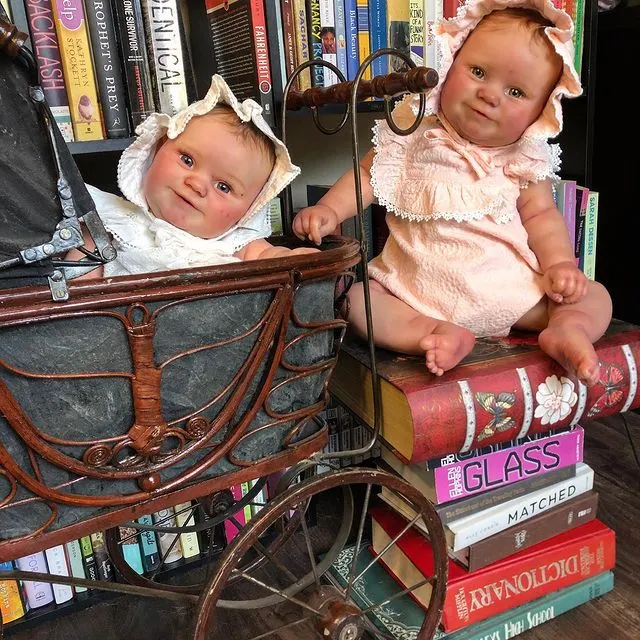 (New)20" Cute Lifelike Handmade Silicone Smile Reborn Twin Sisters Baby ...