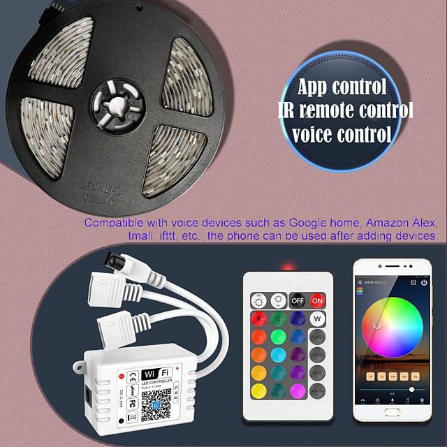 LED Strip Lights 65ft 2x10m WIFI App Intelligent Control 5050 RGB LED ...