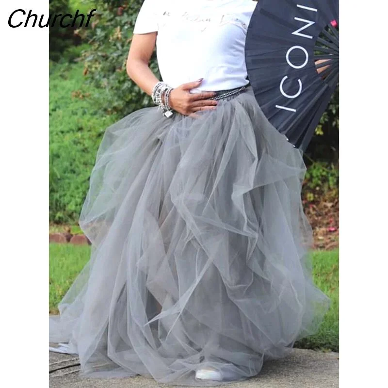 Churchf Women Lace Mesh Sheer Layered Tulle Maxi Skirt High Waist Front ...