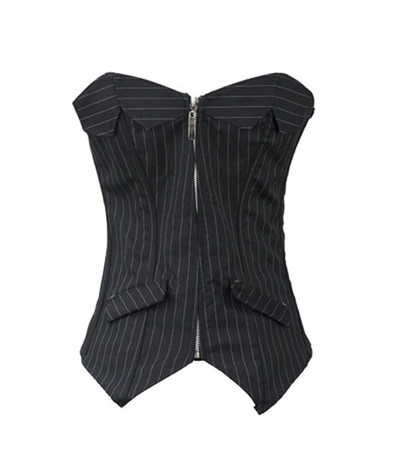 Sapubonva Sexy Black Striped Overbust Corset Office Lady Corselet Sexy ...