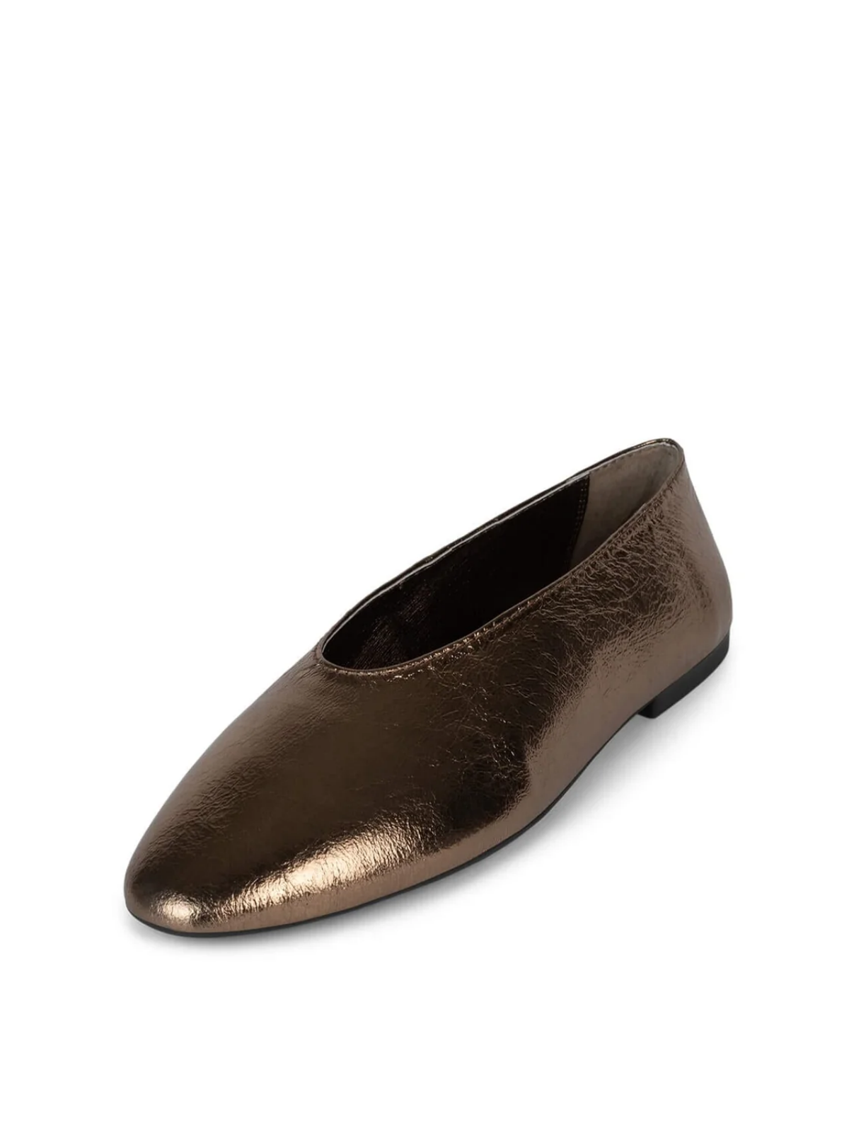 Taafo Bronze Metallic Crinkle High-Vamp Almond-Toe Flats