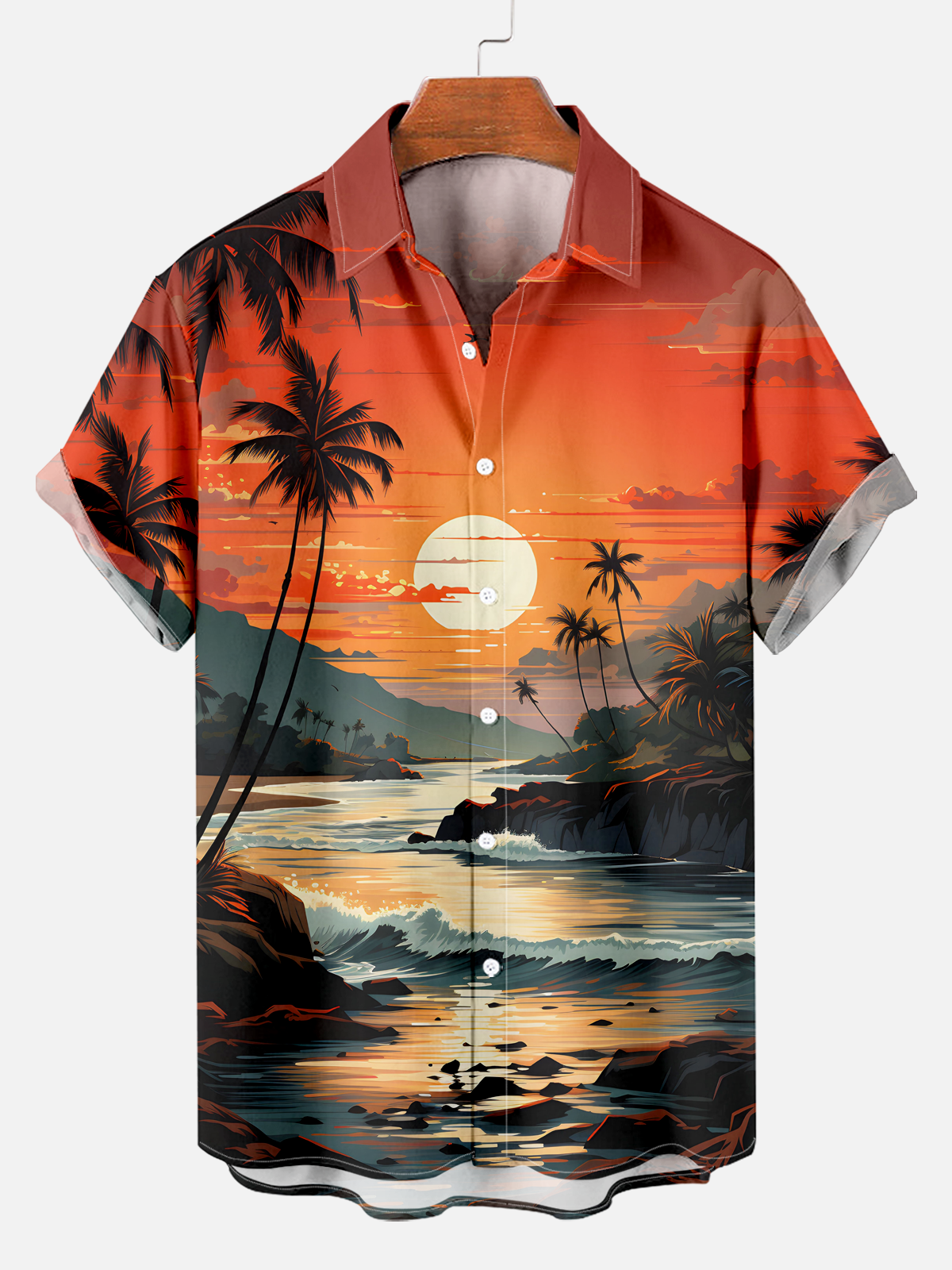 Men's Comfortable Hawaiian Palm Tree Landscape Print Shirt