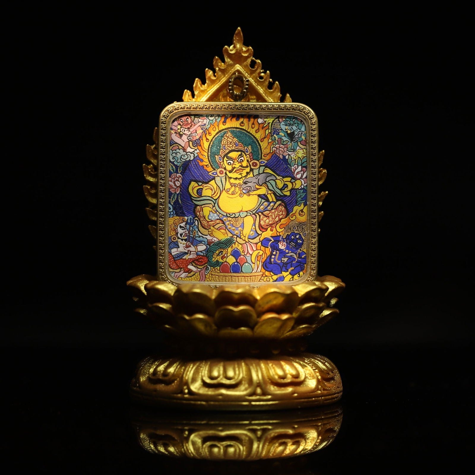 Thangka Buddha Hand-Painted Five Directions Wealth Gods Square Thangka ...