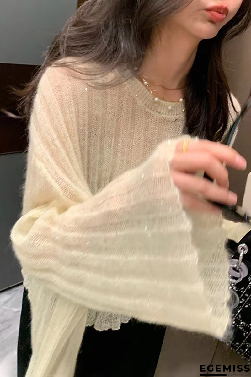 Casual Street Solid Color Tinsel O Neck Tops(3 Colors) | EGEMISS