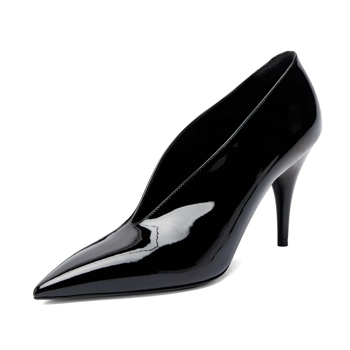 Elegant Pointed Toe Stiletto Heel V-Cut Black Pumps for Women