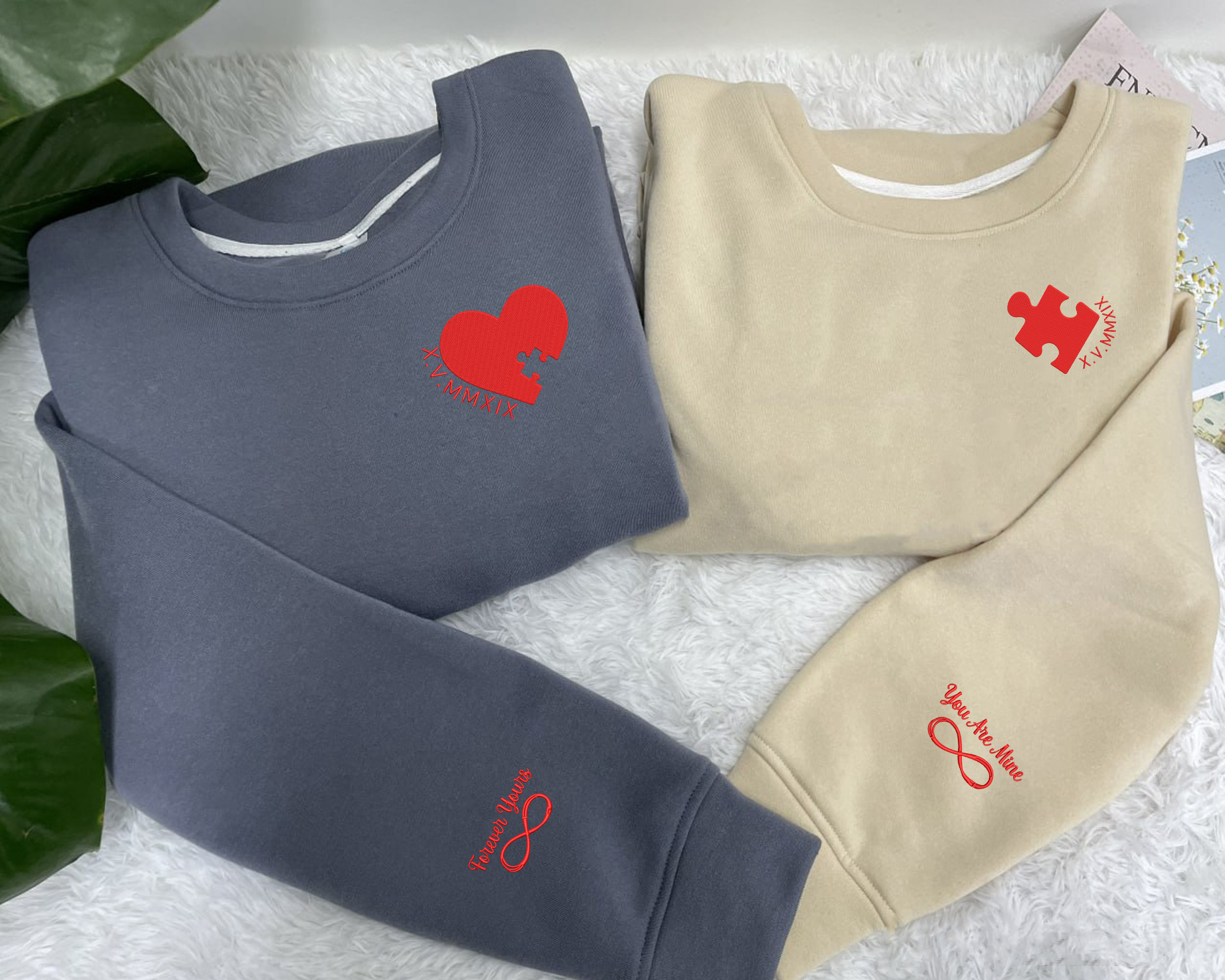 Personalized Heart And Puzzle Couple Embroidered Sweatshirt- Custom ...