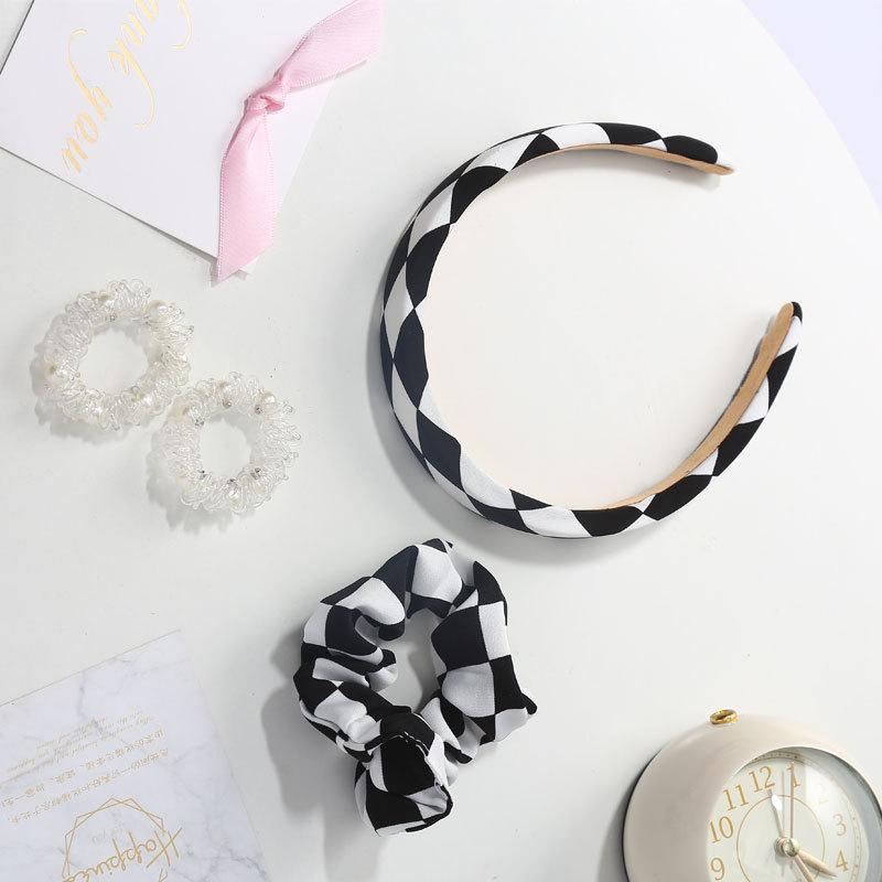 CHECKERBOARD HAIR BAND AND HEADBAND SET