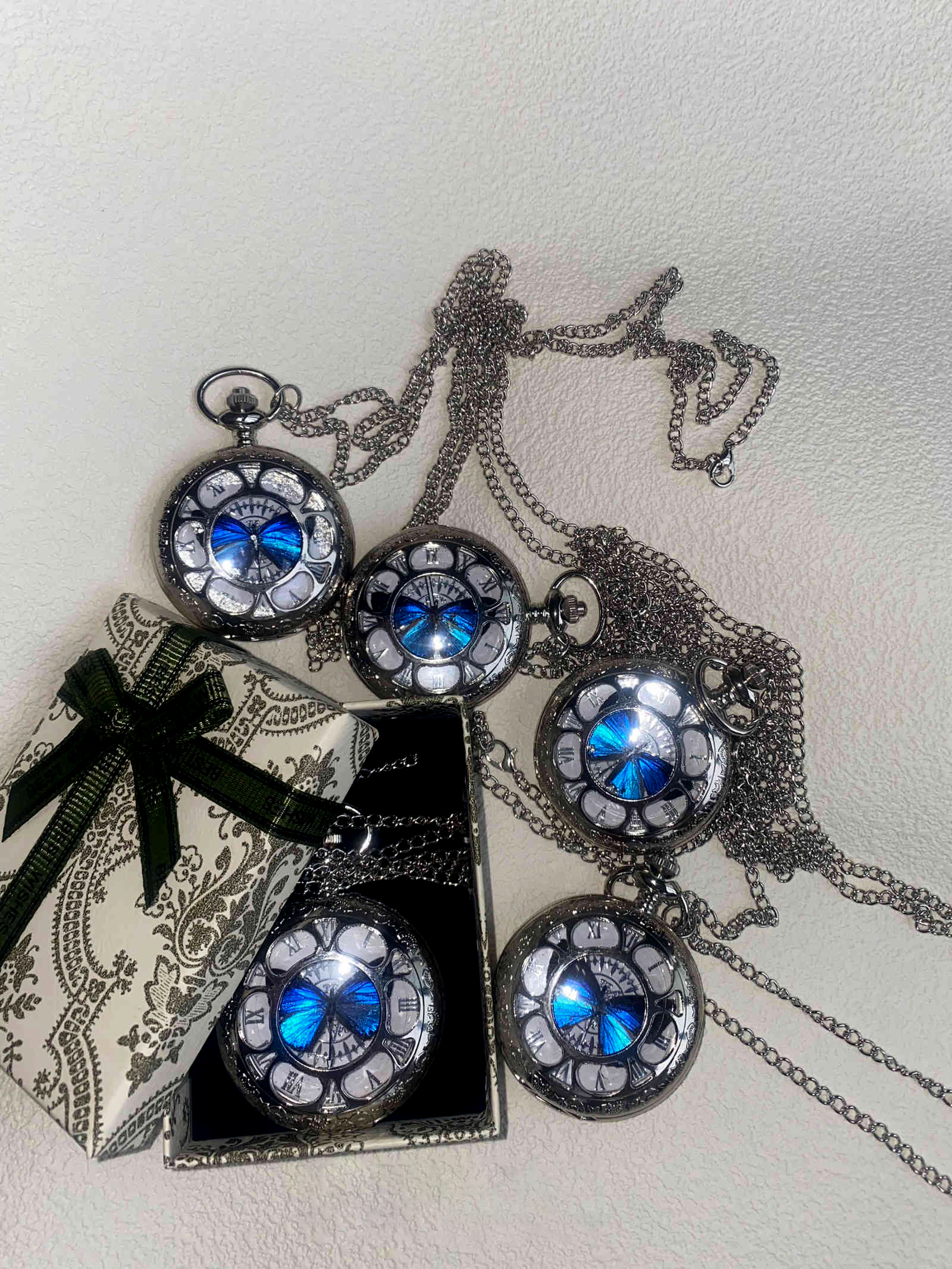 Real butterfly pocket watch movable elegant gray butterfly pendant ...