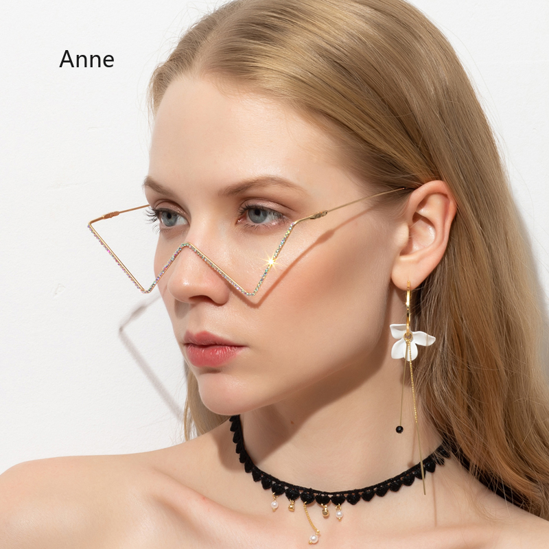 INS Crystal V Shape Glasses Frame Women Punk Style Half-frame ...