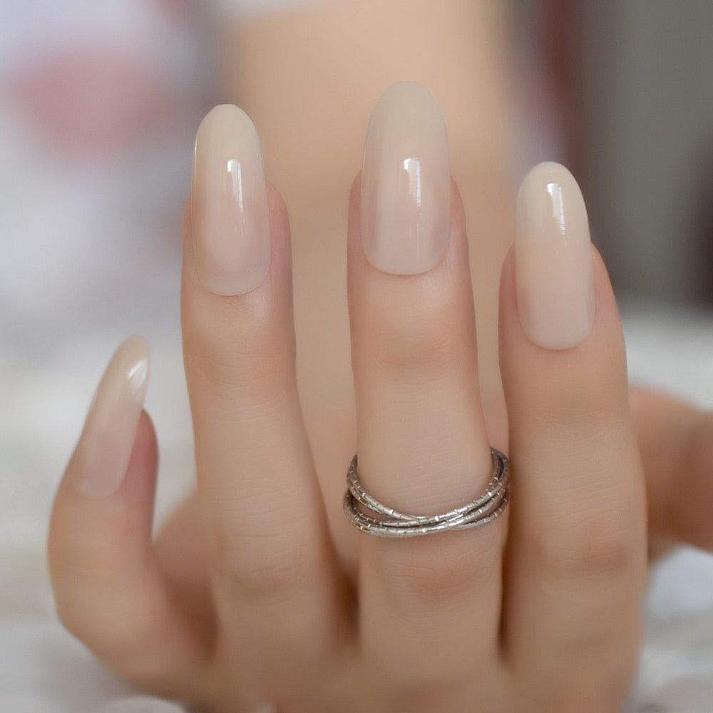 Pure Color Nails Uv Polish Oval Faux Nails Light Taro Purple Glossy Nail Artificial Tips With