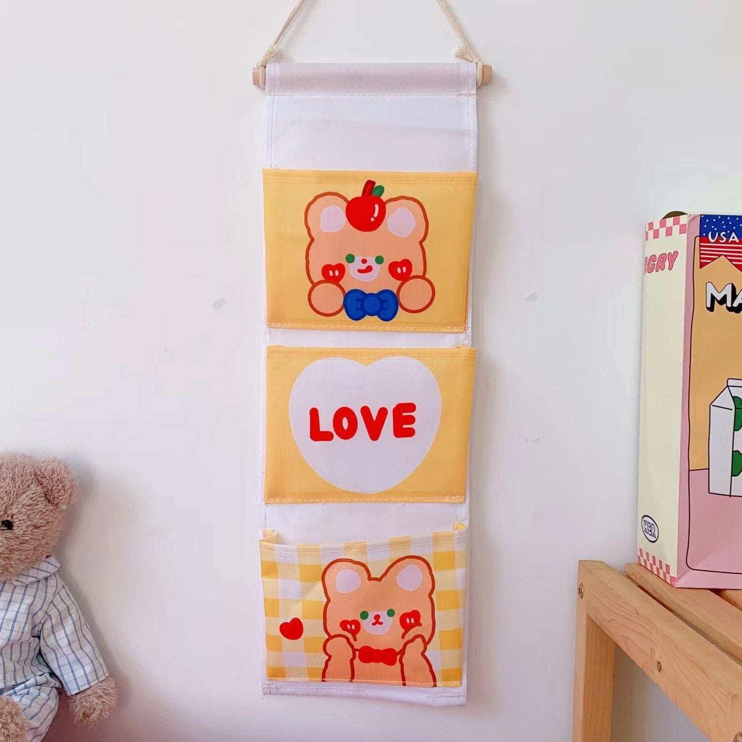 Home Decor Storage Bag Fabric Hanging Bag Cute Bedside Door Back ...