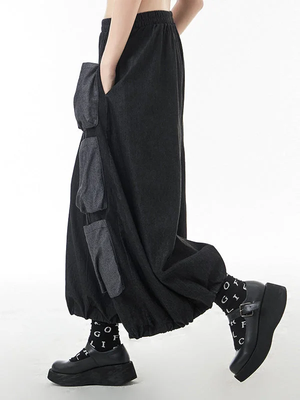 Urban Elasticity Split-Joint Color-Block Wide-Leg Jean Pants