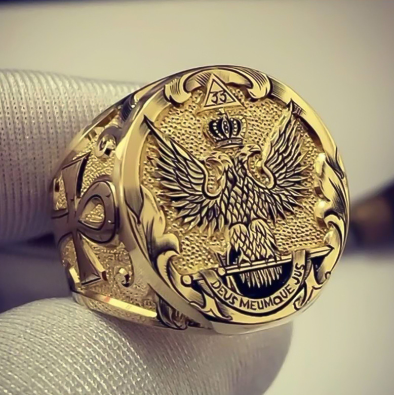 Double Headed Eagle Sigil Ring, Vintage American Eagle Military Ring