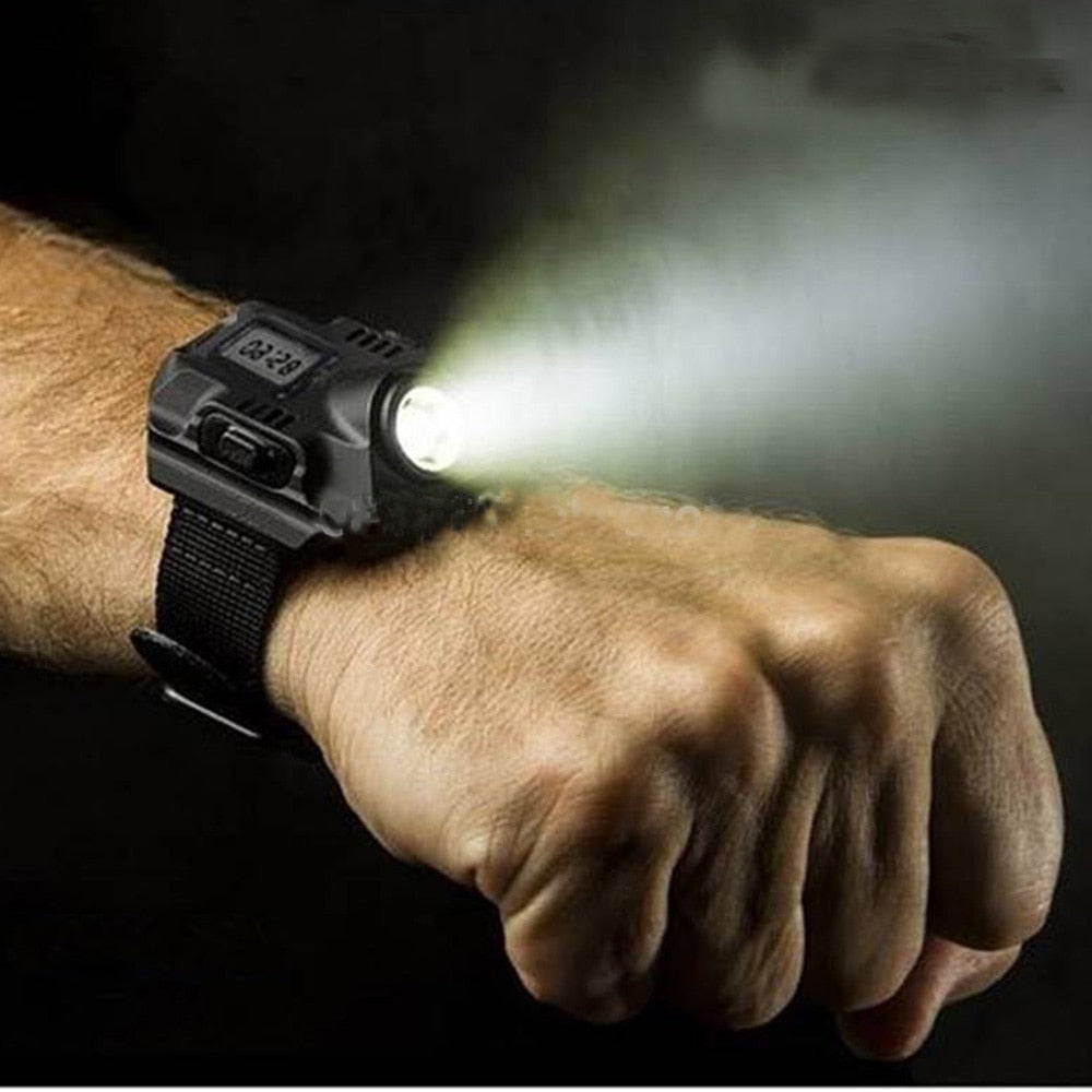 Tactical LED Rechargeable Wrist Flashlight Outdoor Watch