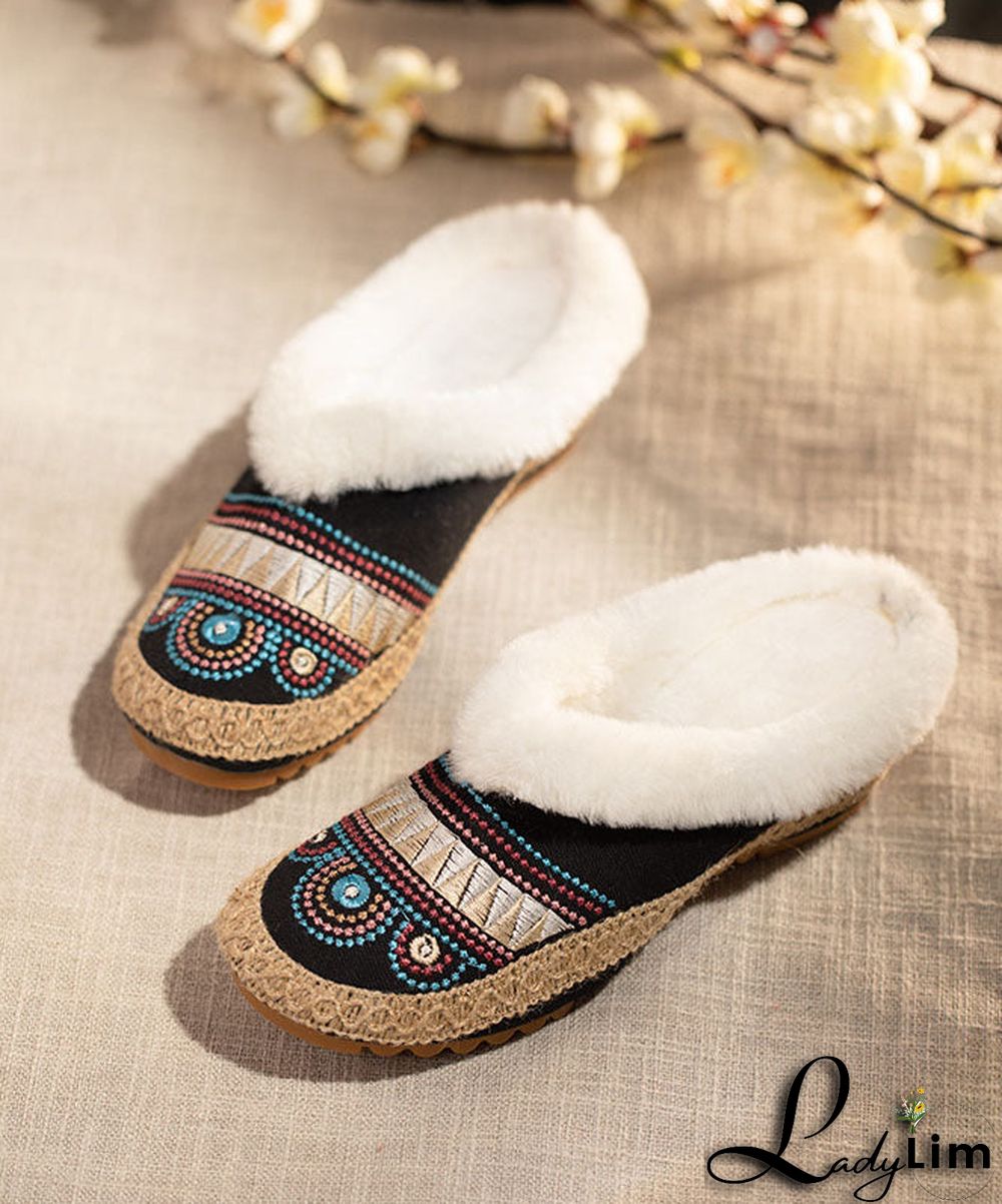 Comfy Splicing Women Beige Fuzzy Wool Lined Slippers Shoes - Ladylim