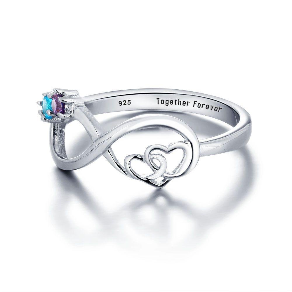 Infinity Ring Double Heart Promise Ring Personalized with 2 Birthstones ...