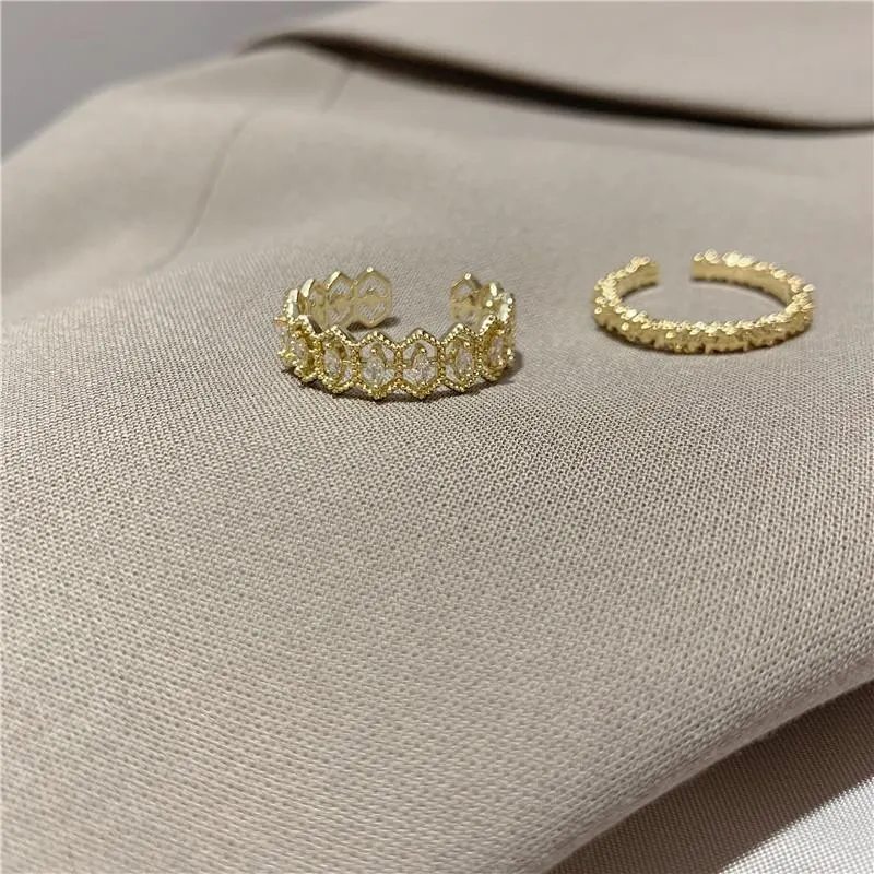 TWO PIECE RHINESTONE OPEN RING(2 PCS)