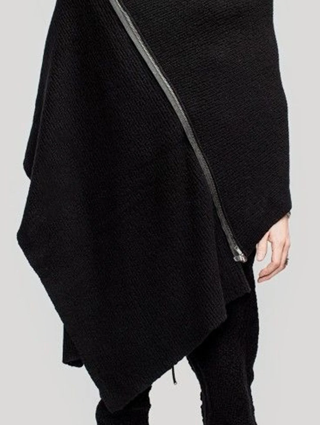 Solid Cowl Neck Diagonal Zipper Cape - Ladylim