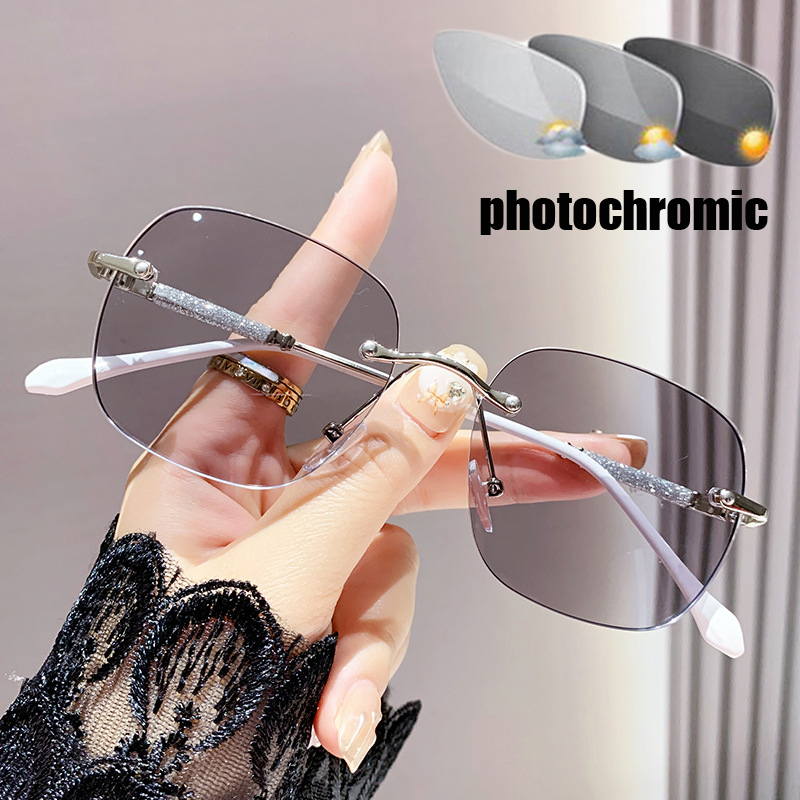Square Rimless Photochromic Myopia Glasses Oversized Near Sight ...