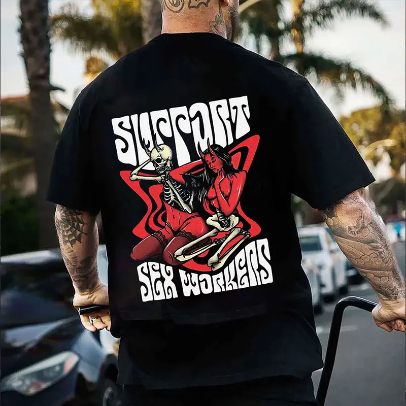 SUPPORT SEX WORKERS Skeleton&Sexy Devil Lady Printed Men's T-shirt