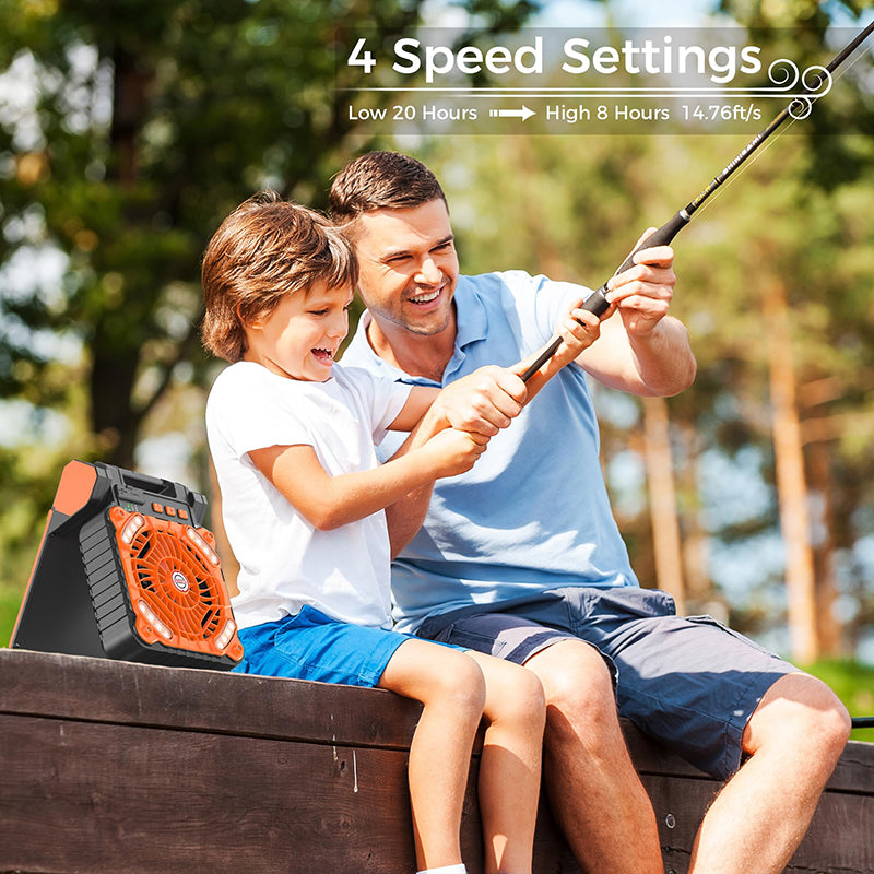 SAKER® Solar-Powered Camping Fan with LED Lantern