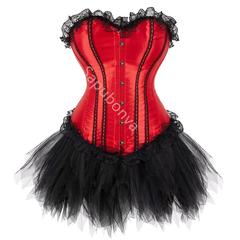 Uaang Corset Dress Women Sexy Vintage Overbust Corsets Bustier Skirt