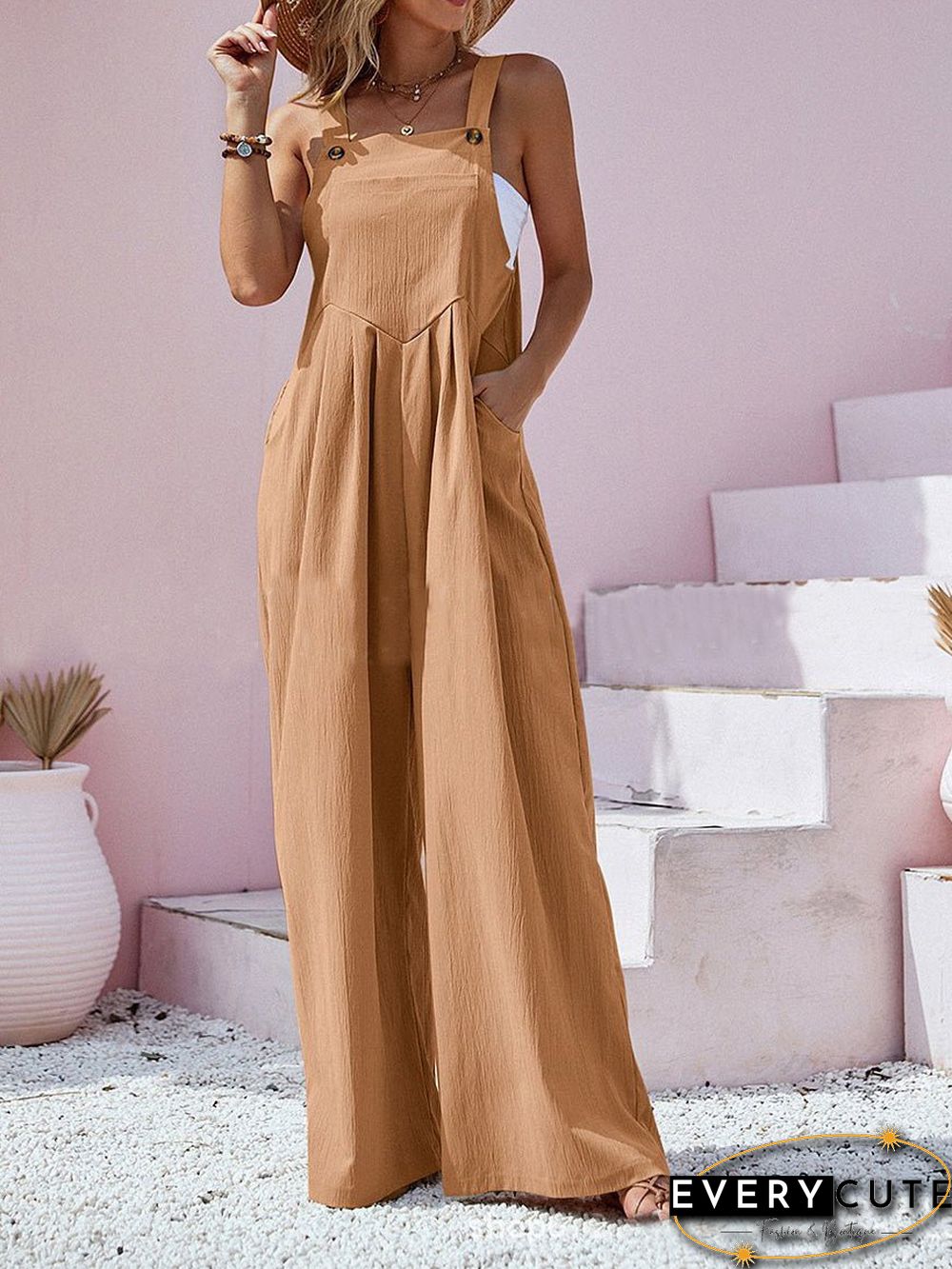 Women'S Jumpsuits Solid Sling Pocket Wide-Leg Jumpsuit