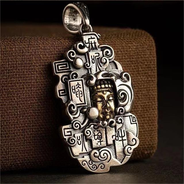 Sterling Silver Six Character Truth Tathagata Pendant Necklace