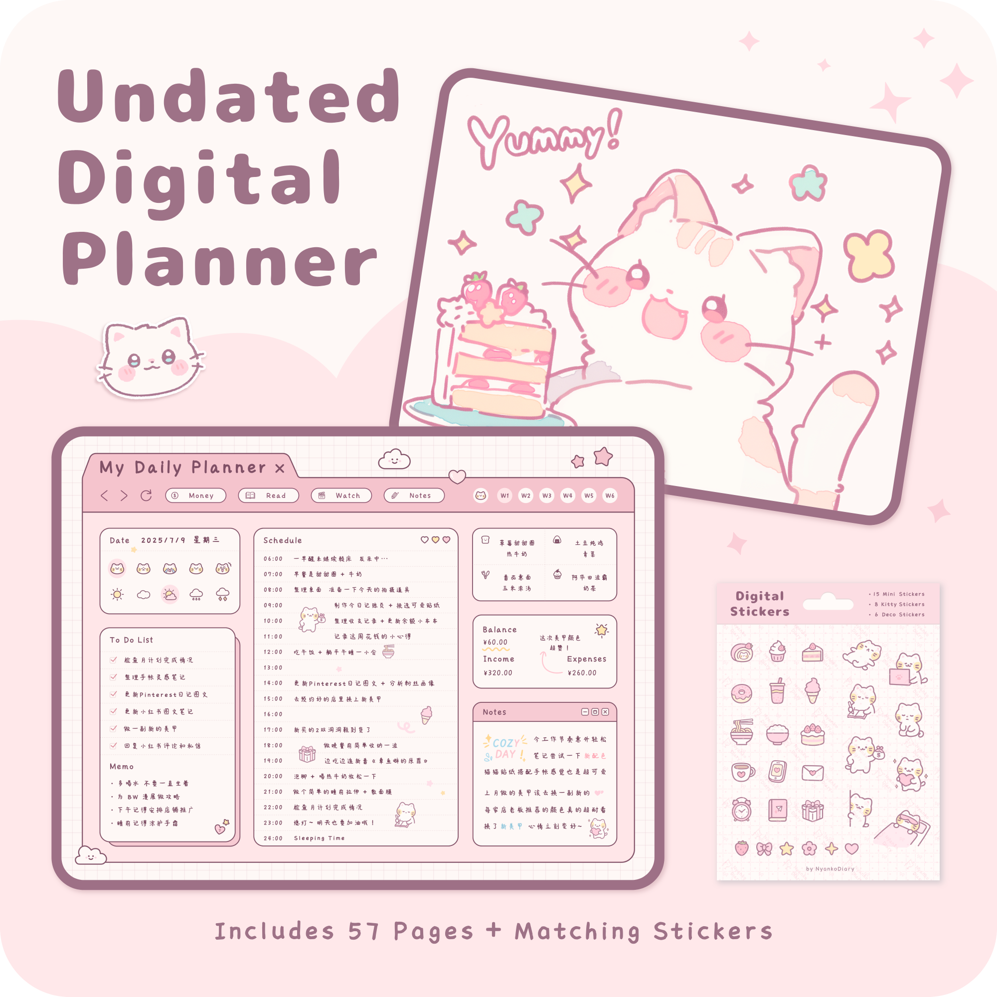 Undated Digital Planner – Monthly, Weekly & Daily Layouts | Strawberry ...