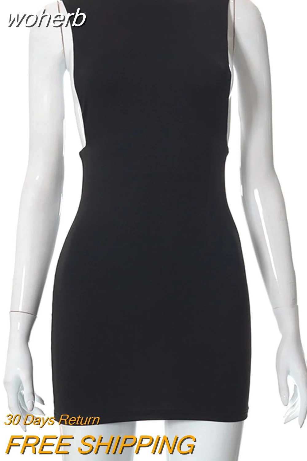 Woherb Sexy Bodycon Mini Dress Women 2023 Summer Fashion Black Tight