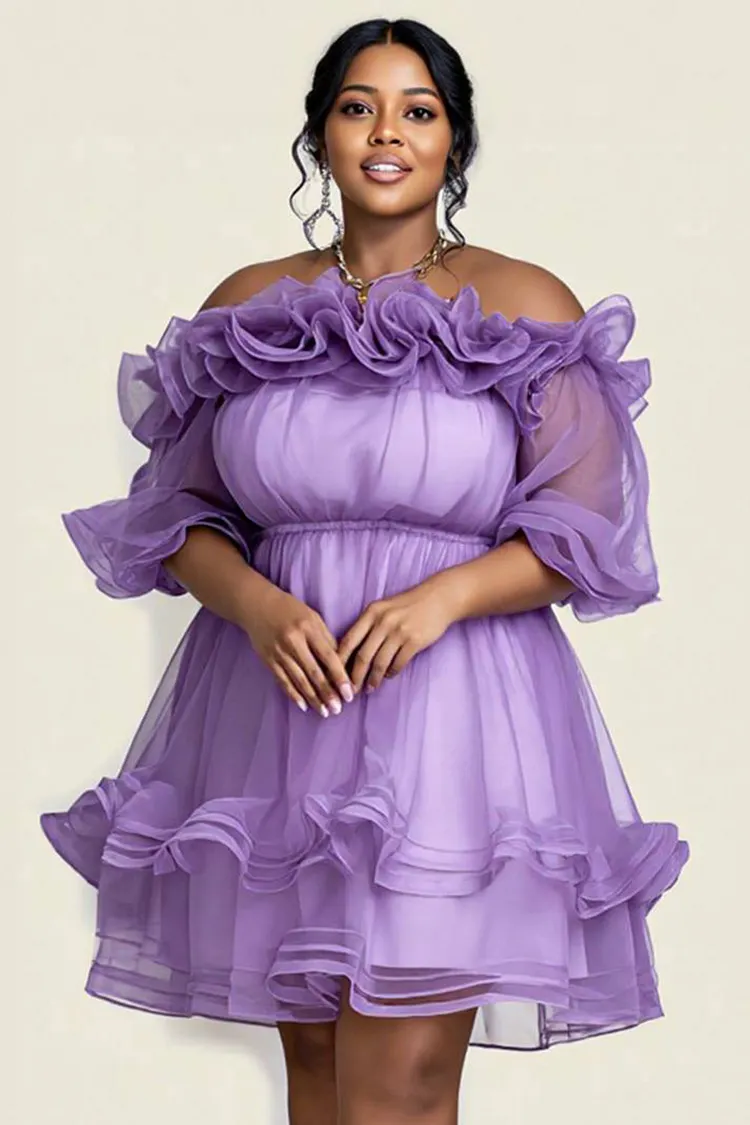Xpluswear Design Plus Size Cocktail Party Purple Off The Shoulder Short ...
