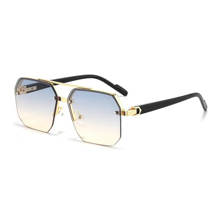 Rimless Rectangle Double Bridge Sunglasses Women Frameless Square ...